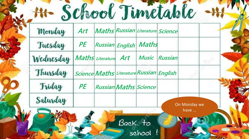 School timetable. English for my kids - презентация онлайн
