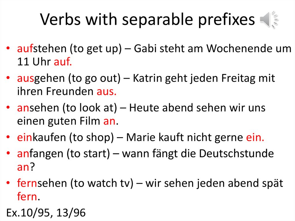 Verbs with separeble prefix explained - online presentation